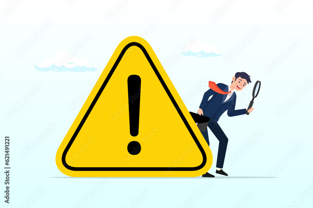 Businessman with magnifier monitor and investigate incident with ...