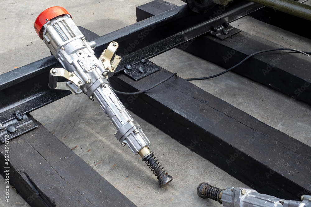 Pneumatic railway equipment. Tools for installation railroad. Equipment ...