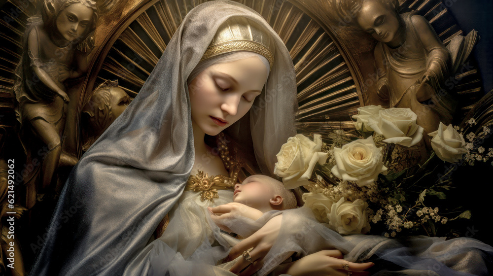 Modern Portrait Illustration of the Adoration of the Holy Mary ...
