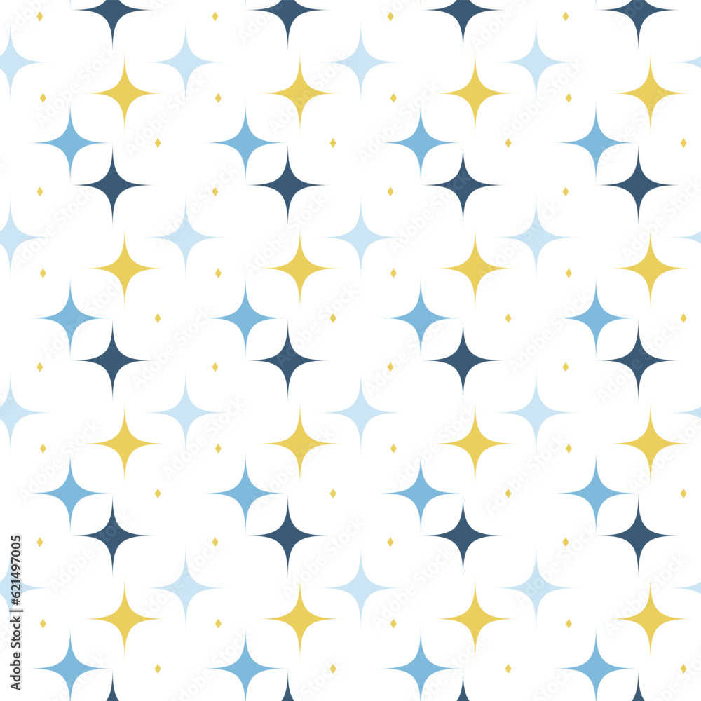 Blue and yellow stars on a white background. Seamless pattern ...