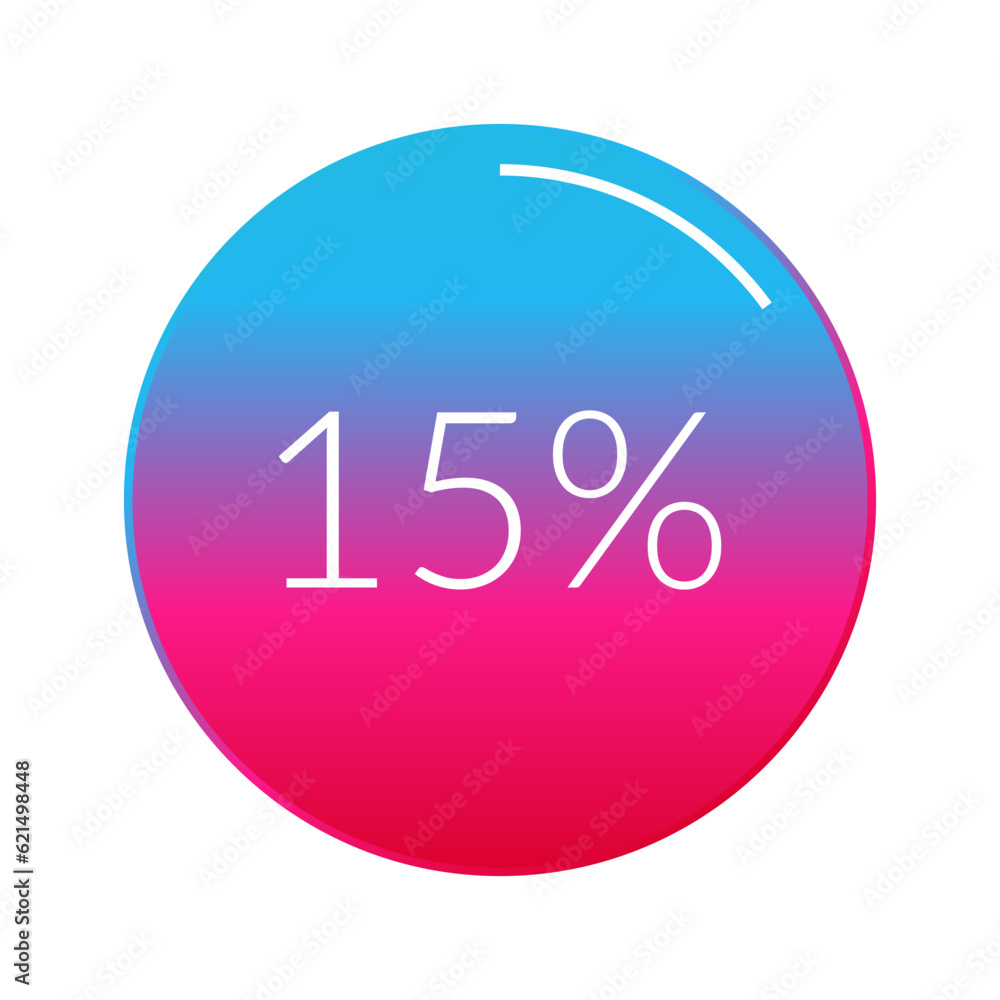 15 percent circle chart, isolated symbol. Vector gradient element ...