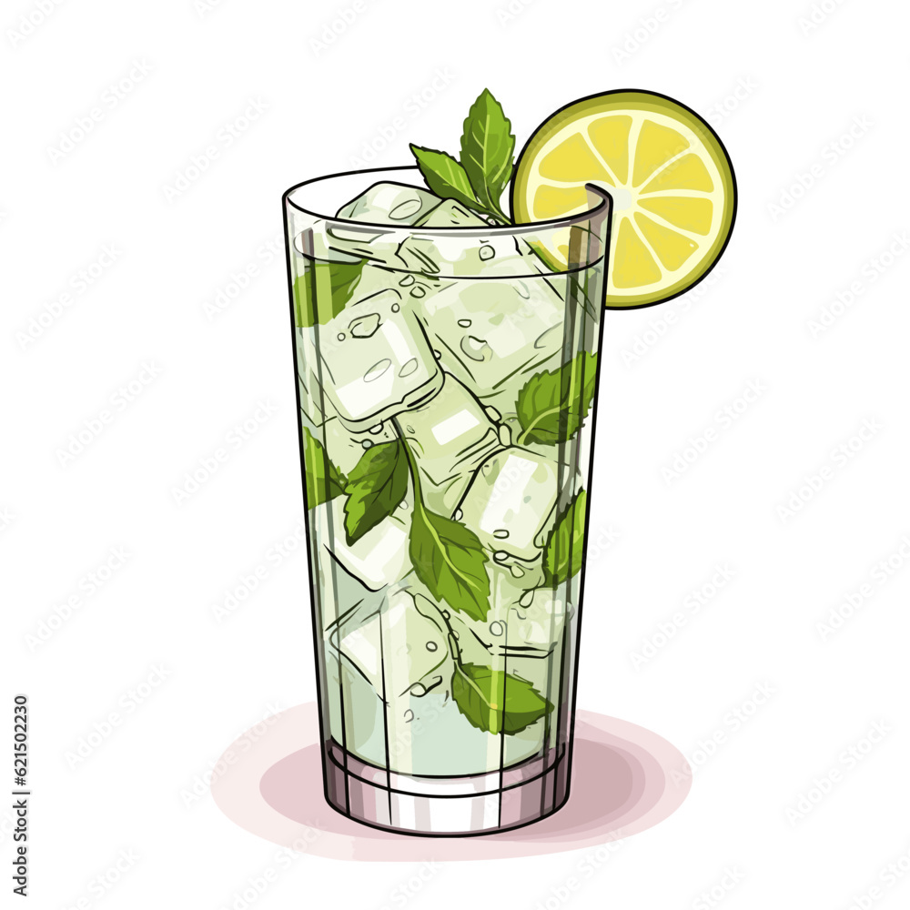 Mojito cocktail hand-drawn comic illustration. Mojito. Vector doodle ...