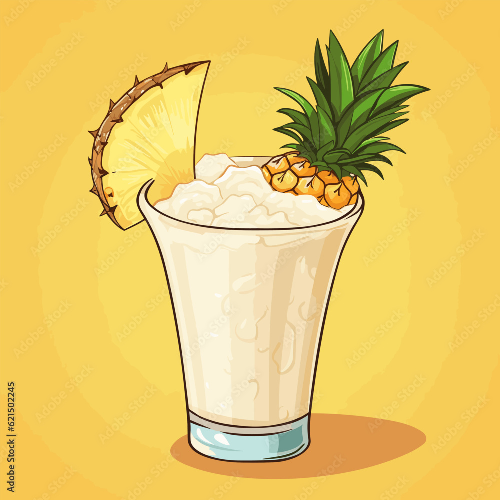 Pina Colada cocktail hand-drawn comic illustration. Pina Colada. Vector ...