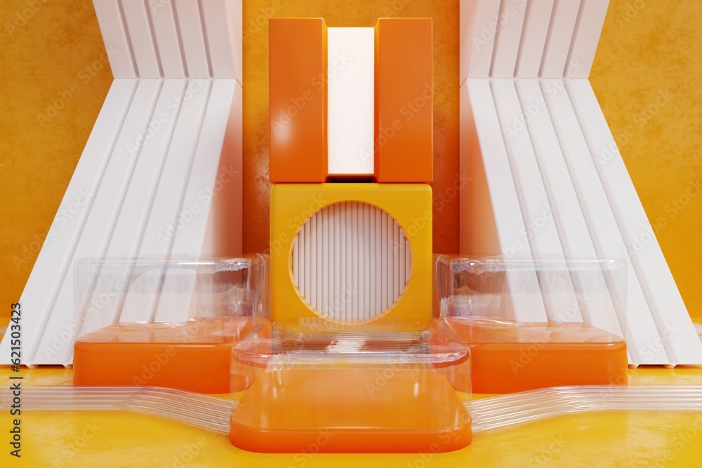 3d background Glossy products display metalic podium scene with ...