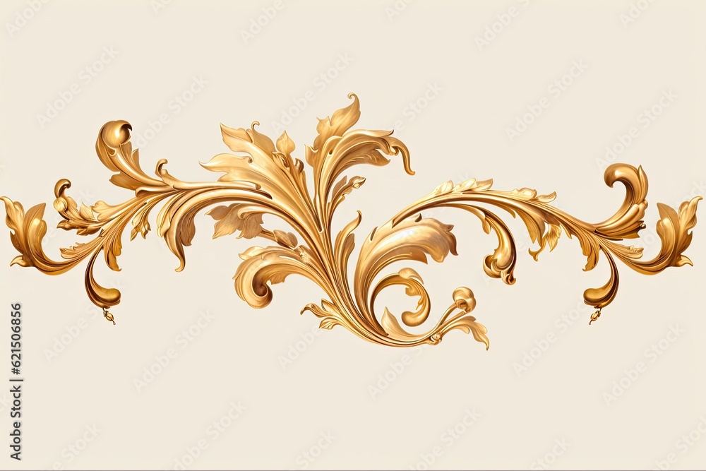 Vintage Scroll Work on Antique Tan Background. Hand Carving with Gold ...
