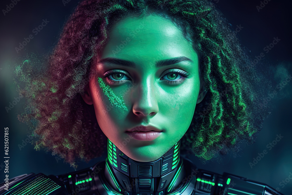 Android in matrix space. Artificial intelligence in a female form ...