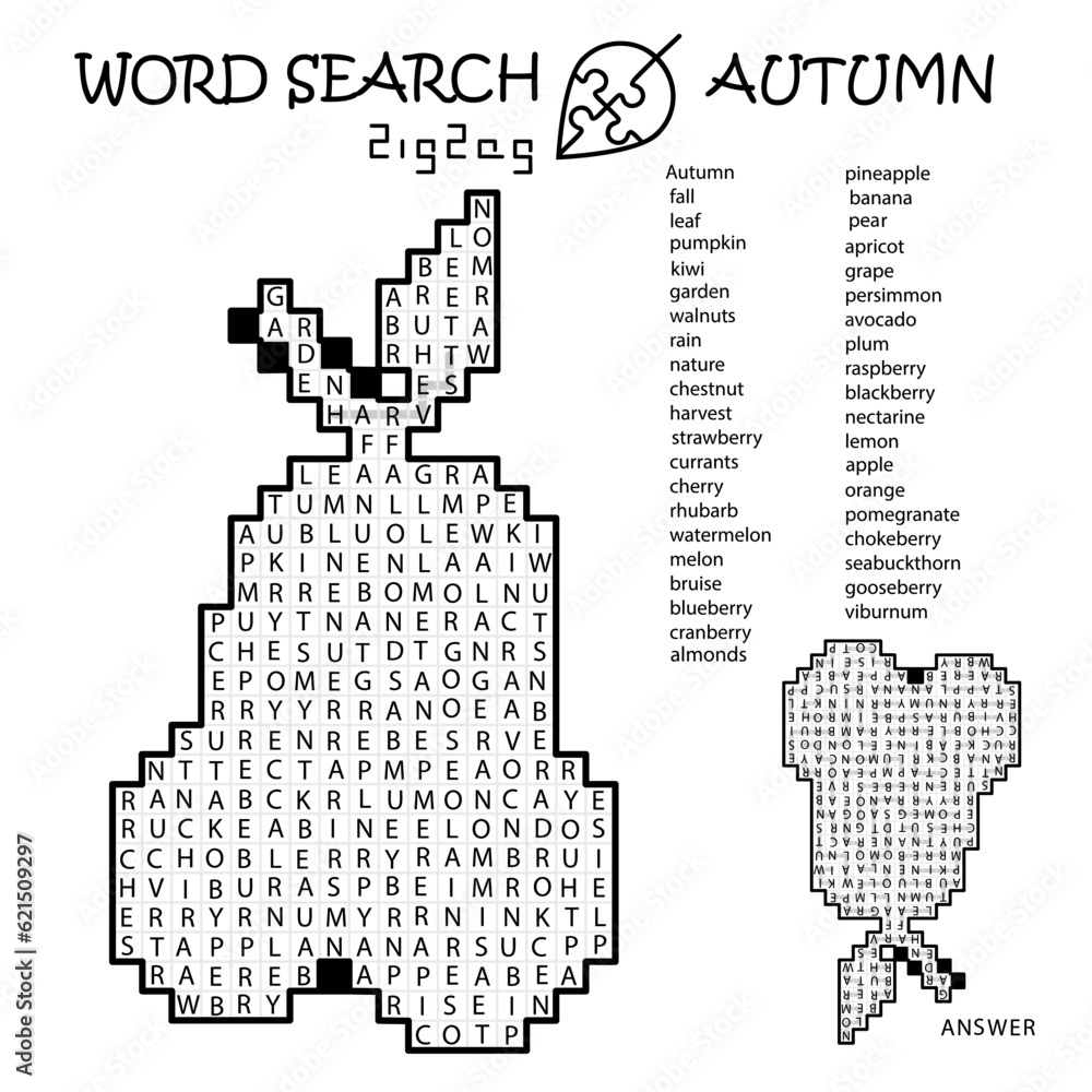 Zigzag Word Search Crossword Puzzle. Pear. Fruit. Words go right, left ...