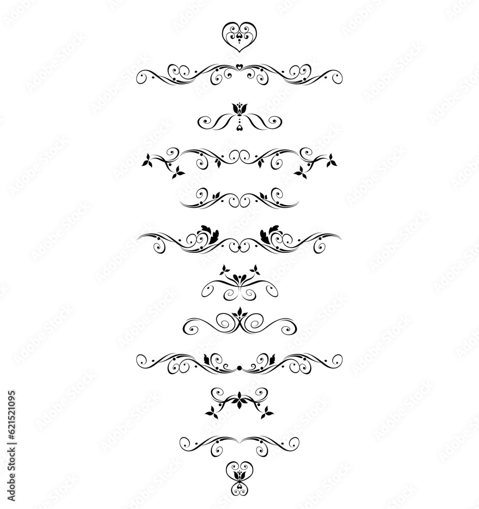 Decorative vector black dividers set. Vintage calligraphic borders with ...
