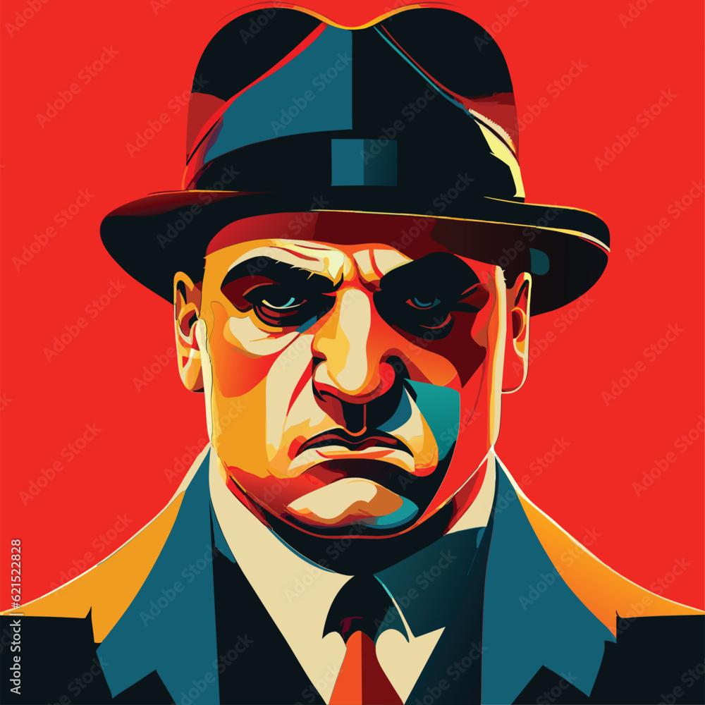 Portrait of a man. Vector illustration of Mafia man in a suit. Chicago ...