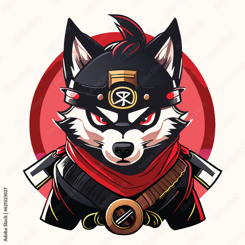 T-shirt design ninja dog with background, digital art futuristic. Stock ...