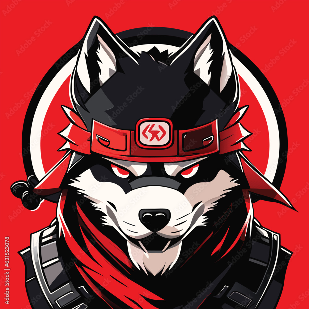 T-shirt design ninja wolf with background, digital art futuristic ...