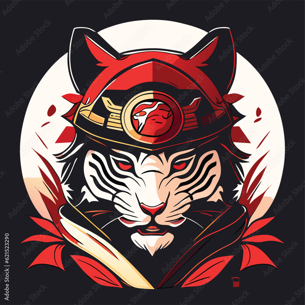 T-shirt design ninja tiger with background, digital art futuristic ...