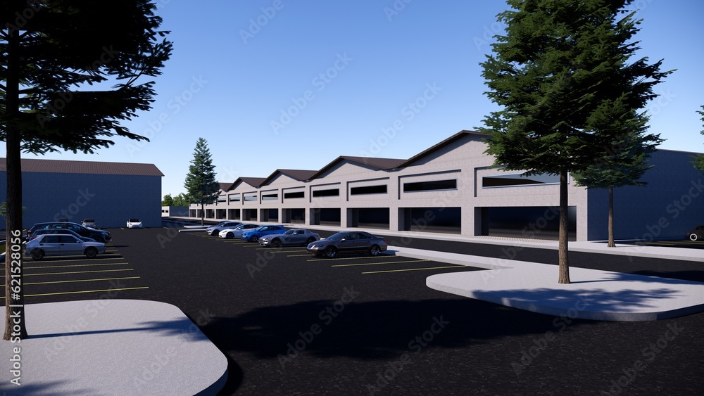 3d rendering of warehouse area for masterplan and site plan landscape ...