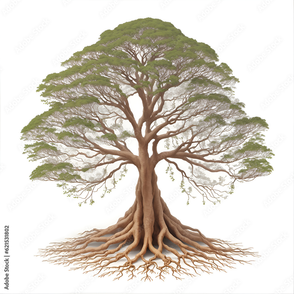 Tree with roots, isolated (ecology illustration). Tree illustration ...