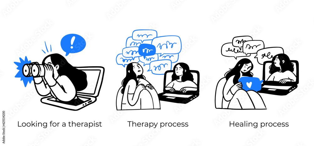 Mental health and psychology concept set. Different mental health ...