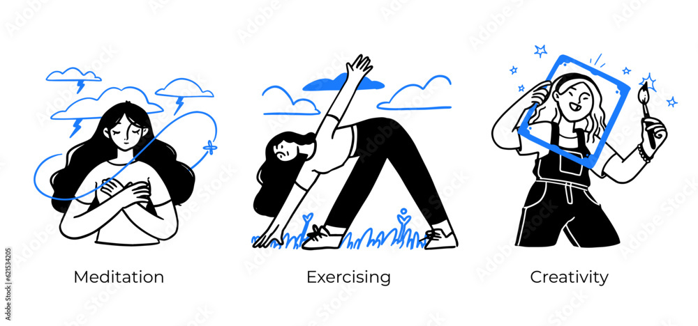 Mental health and psychology concept set. Different mental health ...