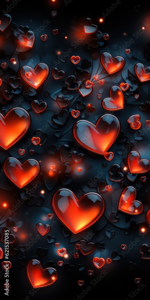 Black Background with Red Neon Hearts Wallpaper for a Captivating ...