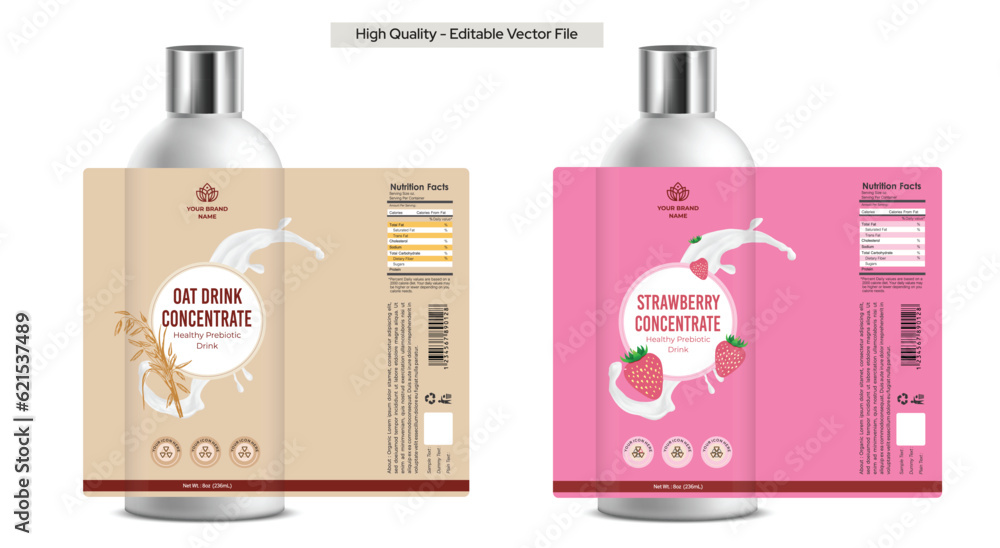 Prebiotic drink label design, healthy drink packaging, flavored milk ...