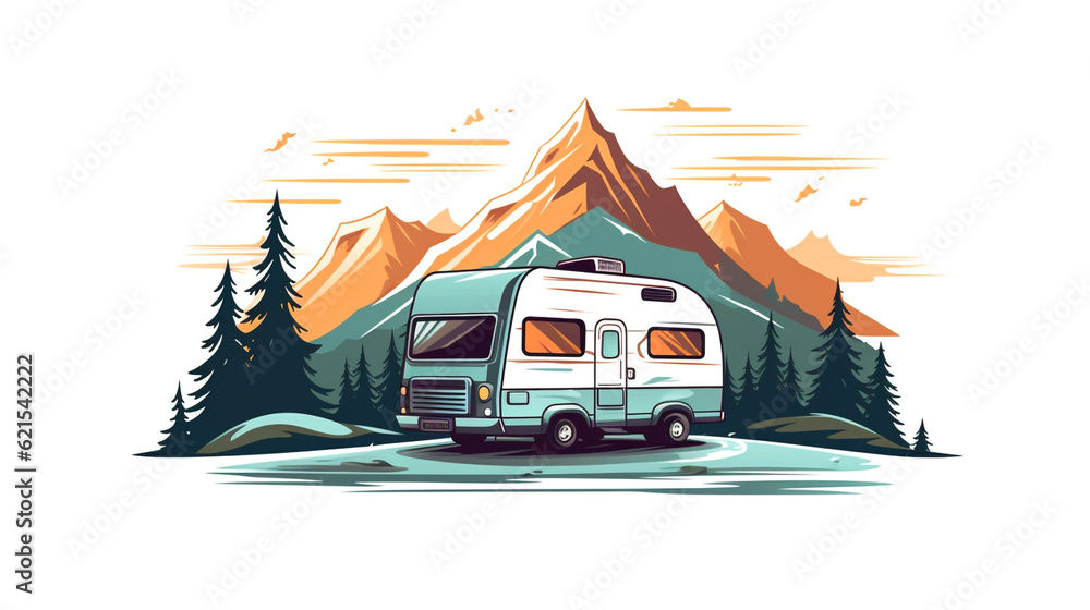 Truck tow caravan camping logo vector illustration 0n white background ...