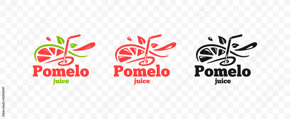 Pomelo juice with straws and half an pomelo fruit with slices logo ...