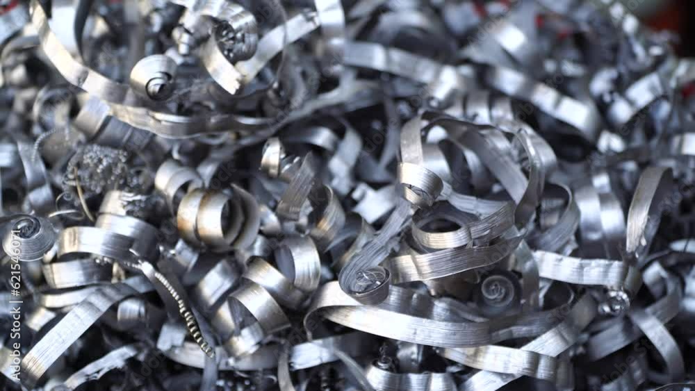 Steel scrap materials recycling. Aluminum chip waste after machining ...