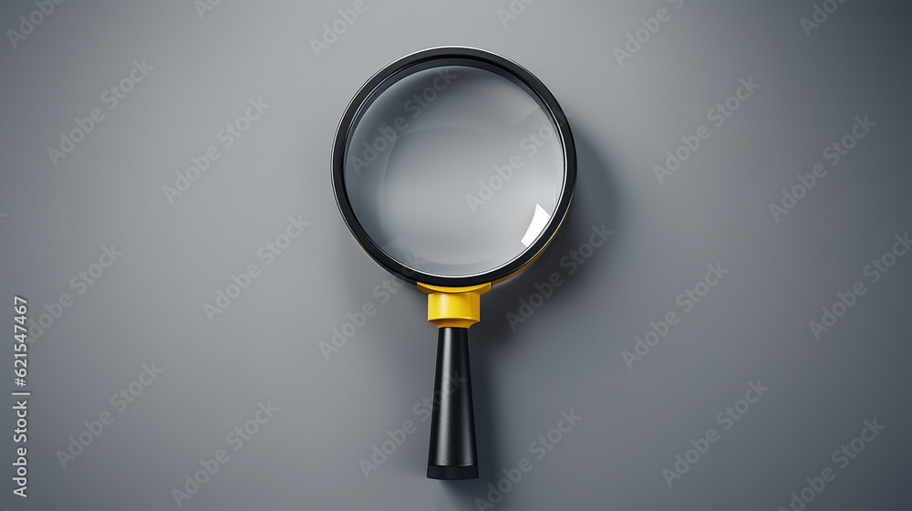 Magnifier enlarging the correct or check mark on gray background ...