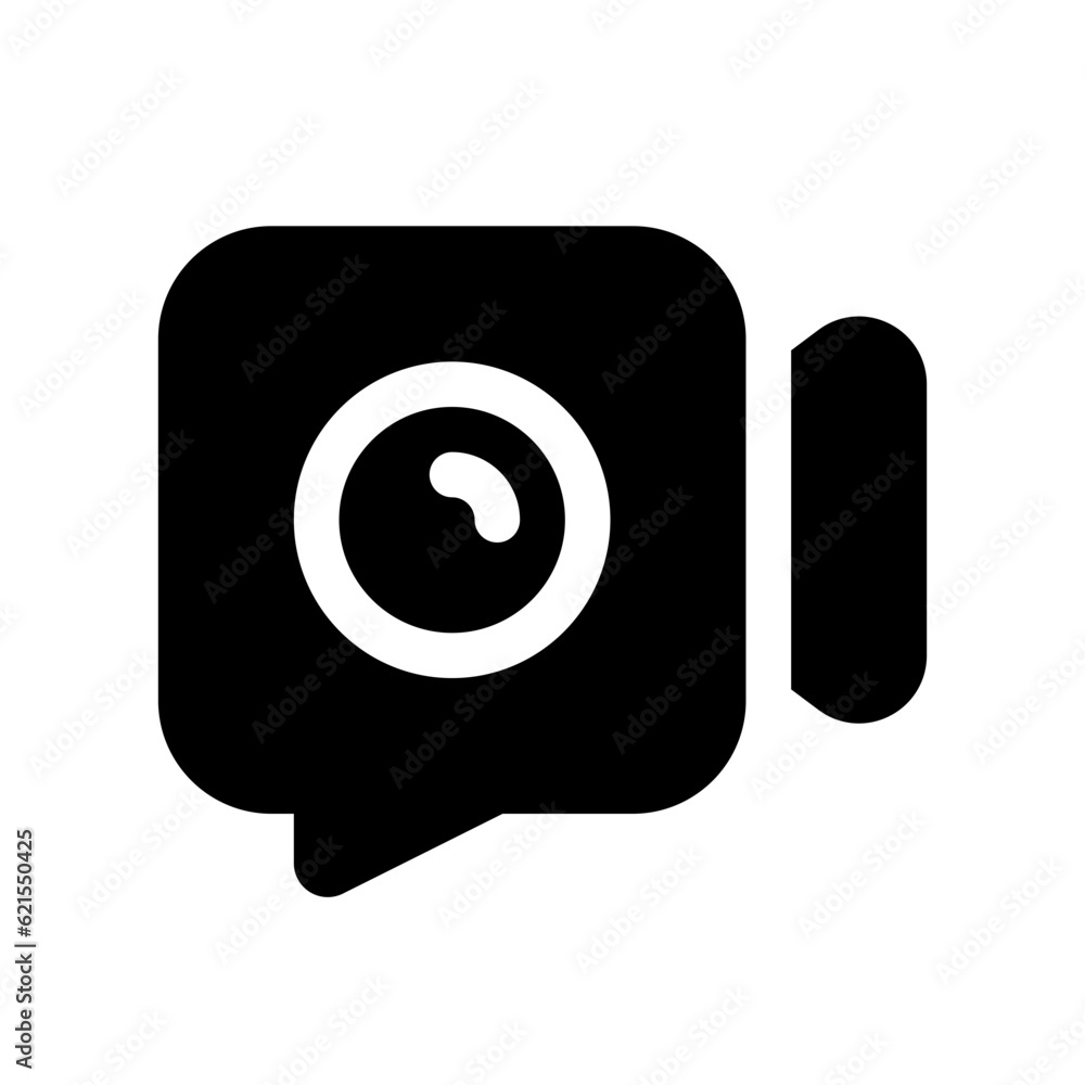 Vector video call, video camera icon. Black, white background. Perfect ...