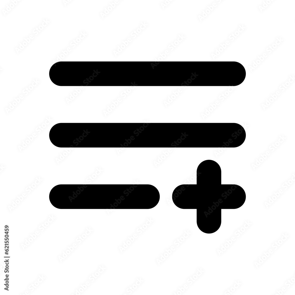 Editable vector add to playlist row icon. Black, transparent white ...