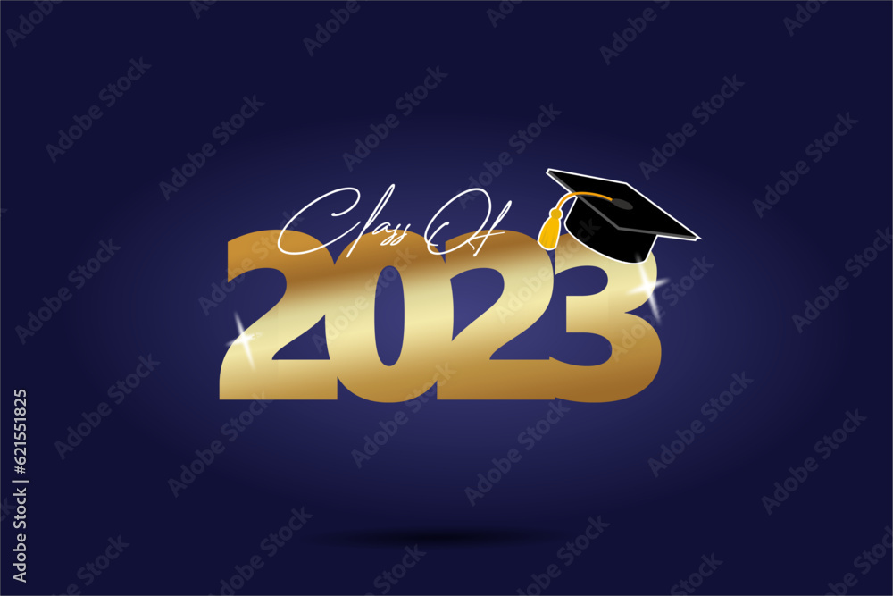 Class of 2023, word lettering script gold banner. Congrats Graduation ...