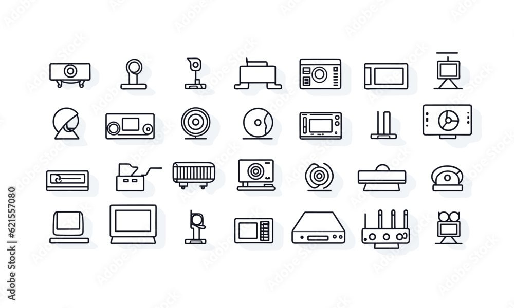 Content line symbols set. Set of video and audio line icons. Collection ...