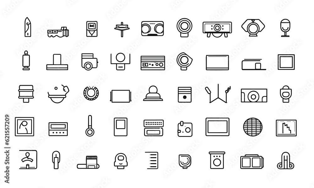 Content line symbols set. Set of video and audio line icons. Collection ...