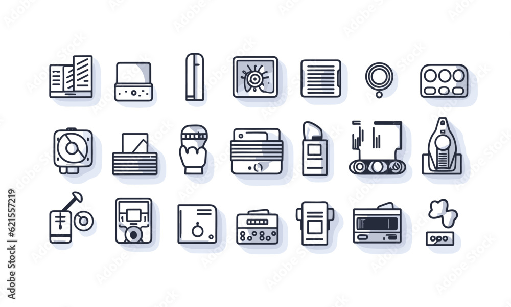 Content line symbols set. Set of video and audio line icons. Collection ...