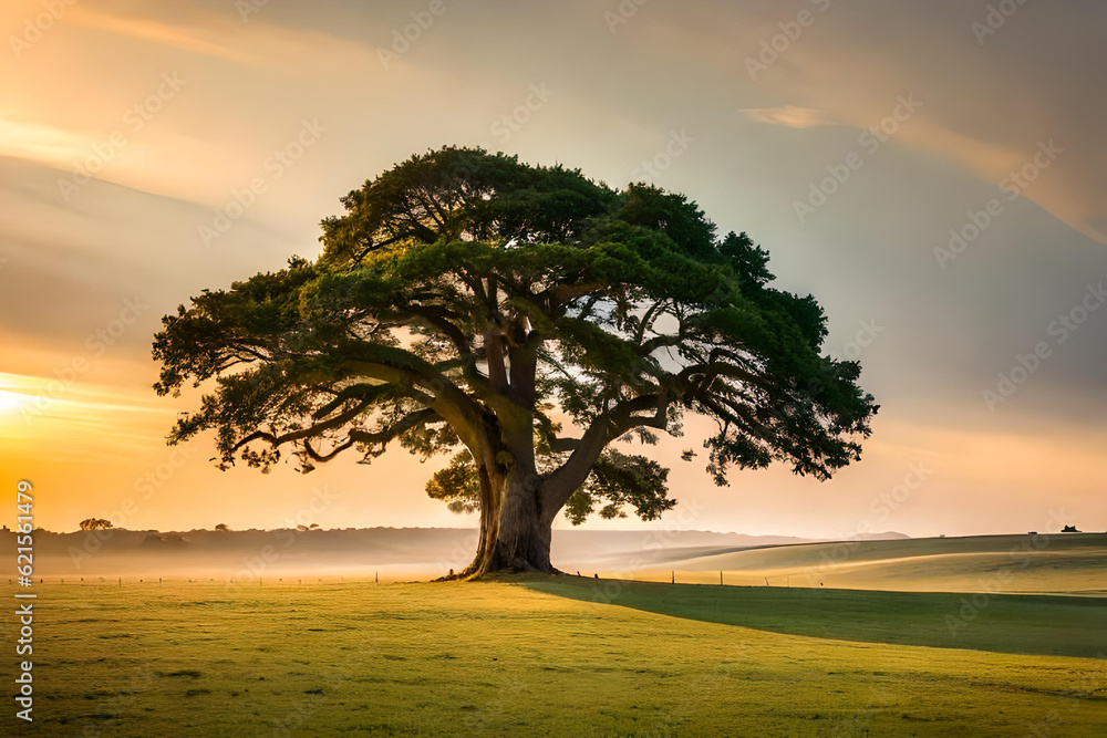 Youth Oak tree landscape view. Symbol of Strength Stock Photo | Adobe Stock