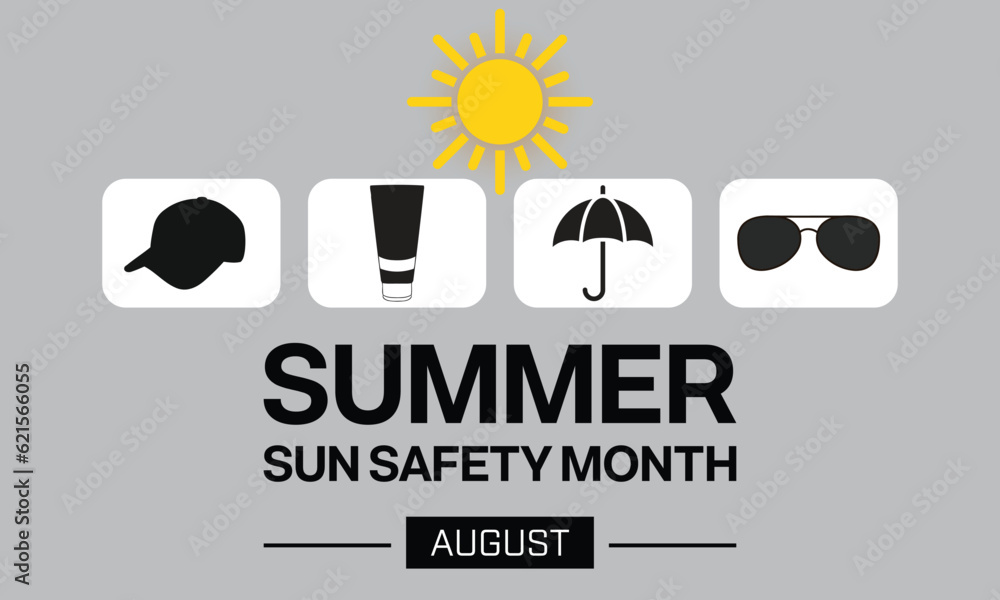 Summer Sun Safety Month design. It features a sun logo and sun and UV ...