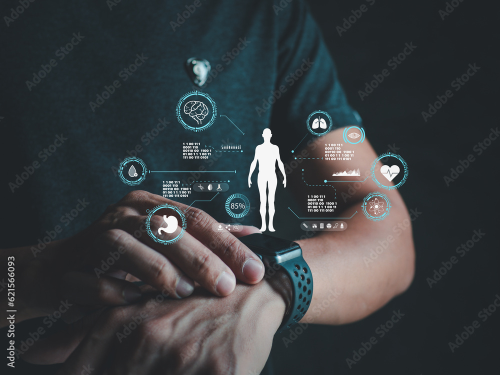 Smartwatch Monitoring Heart Rate and Steps. Digital Health Dashboard ...