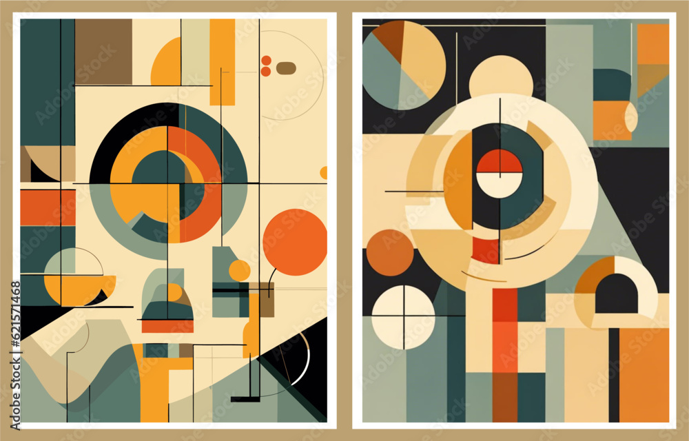 Set of Bauhaus retro posters. Background, vector abstract wall art ...
