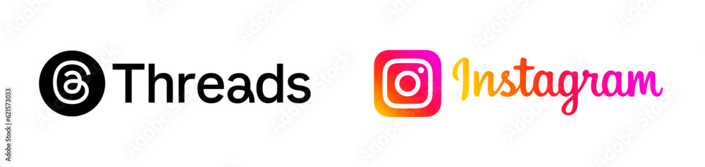 Threads and Instagram logo vector. New social media app. Isolated on white background. Stock ...