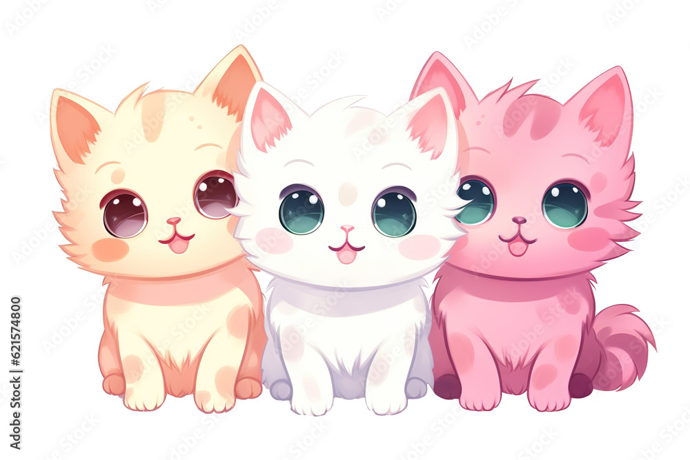 kawaii cute cats, kittens sticker image, in the style of kawaii art ...