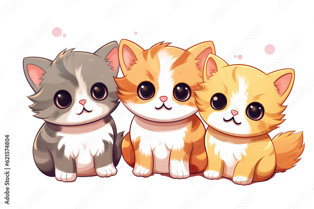 kawaii cute cats, kittens sticker image, in the style of kawaii art ...