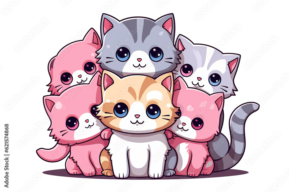 kawaii cute cats, kittens sticker image, in the style of kawaii art ...