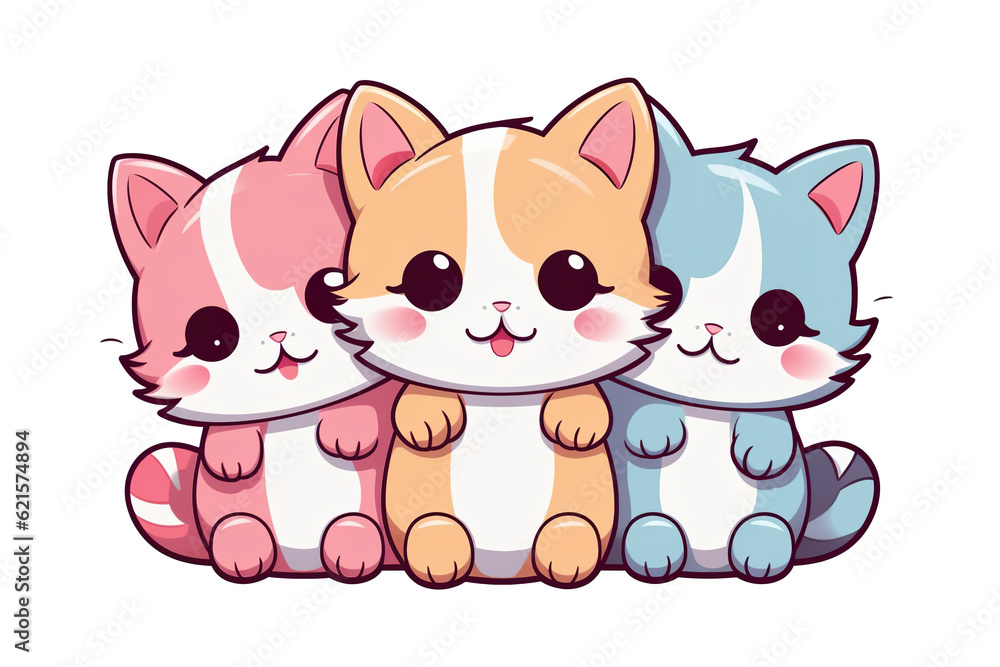 kawaii cute cats, kittens sticker image, in the style of kawaii art ...