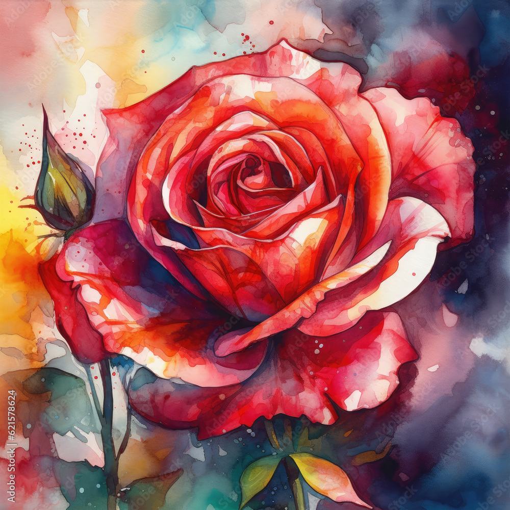 Rose Watercolour Digital Paper featuring delicate pink and red roses ...