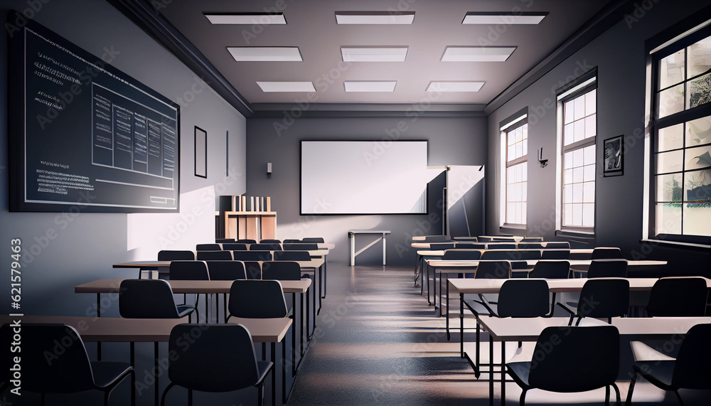 Illustration of well lit spacious hall for lectures and presentations ...