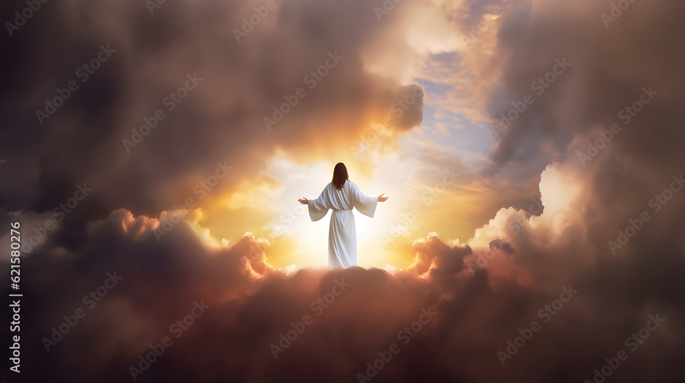 Resurrected Jesus Christ ascending to heaven. AI generated Stock ...