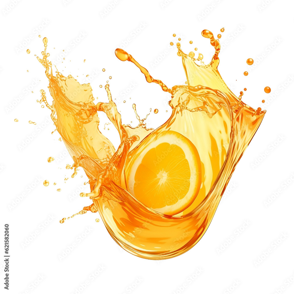 Orange juice splash isolated on transparent background, fruit juice ...
