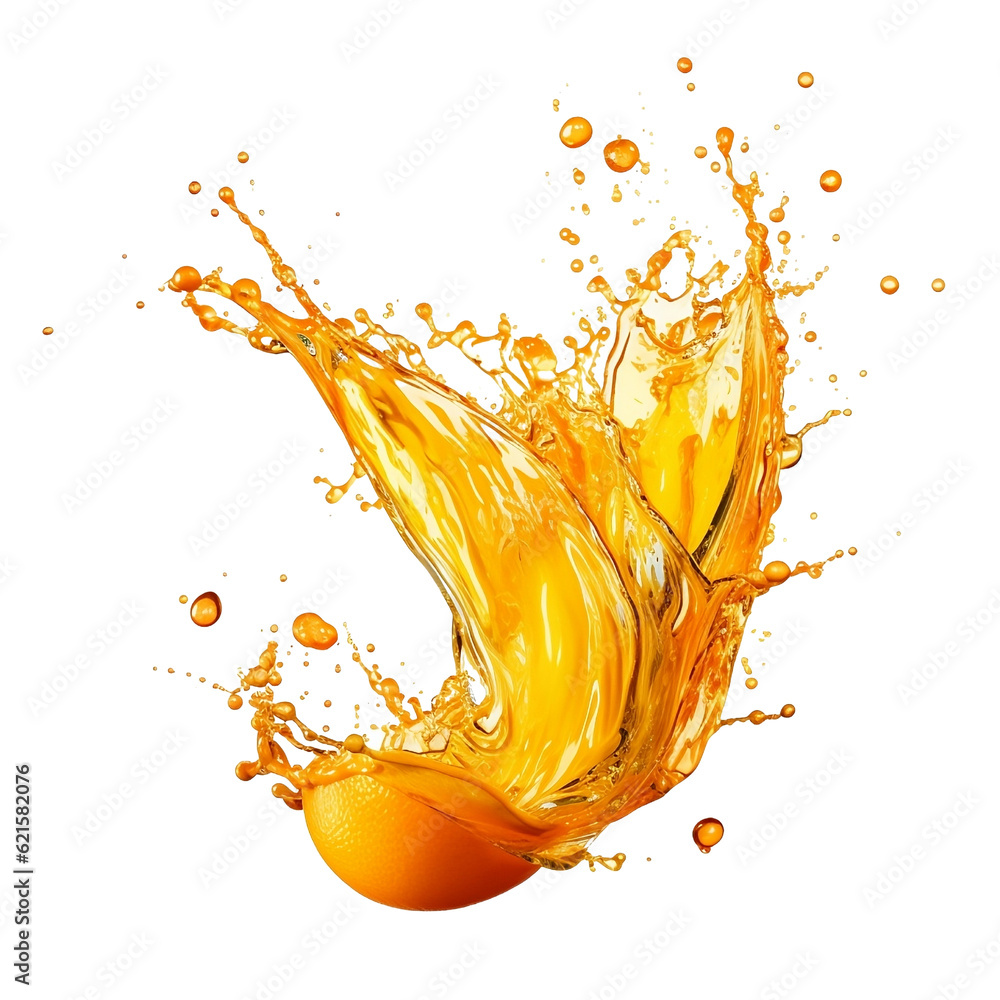 Orange juice splash isolated on transparent background, fruit juice ...