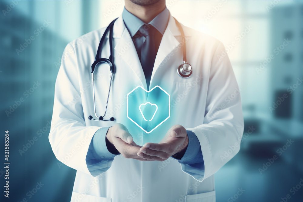 Male medicine doctor hold healthcare medical icons for the Health ...