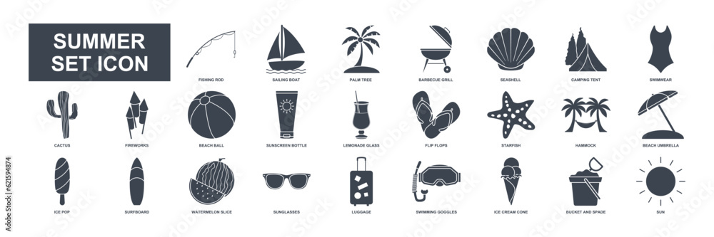Summer icon set, travel symbols collection, logo illustrations, beach ...