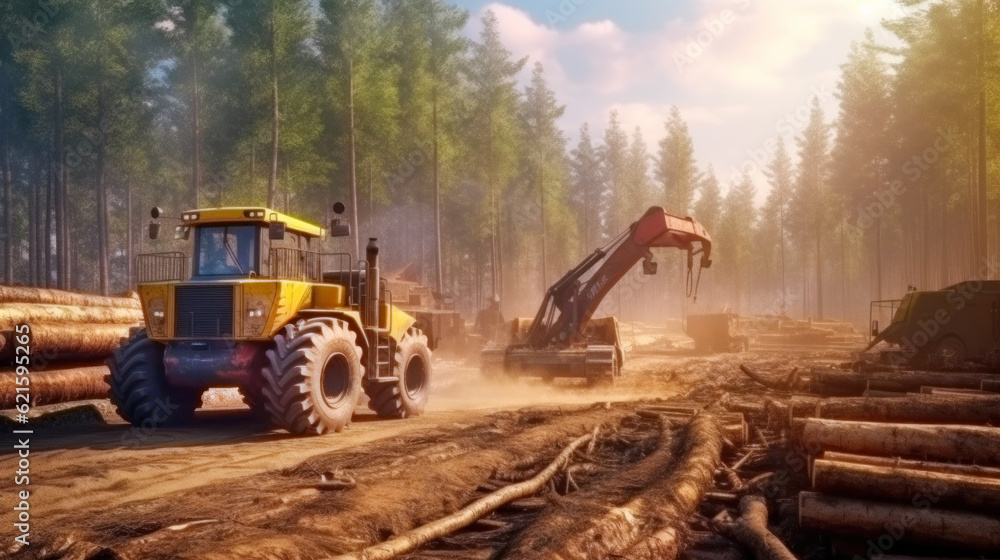 Environmental Impact. Logging equipment in deforestation causes ...