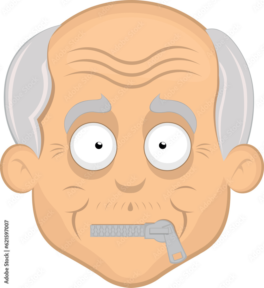 vector illustration face grandfather or old cartoon with a zipper in ...